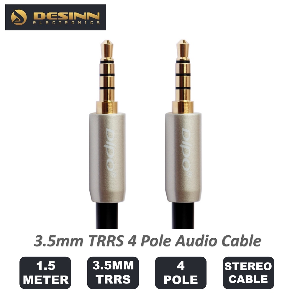 4 Pole 3.5mm Male to Male Audio Cable TRRS Stereo Aux Cable Auxiliary ...