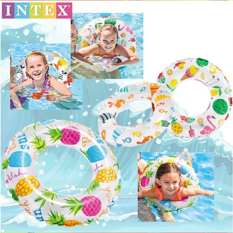 INTEX COLOUFUL Swim Ring Float Round Pool Float Pelampung Bulat Kanak ...