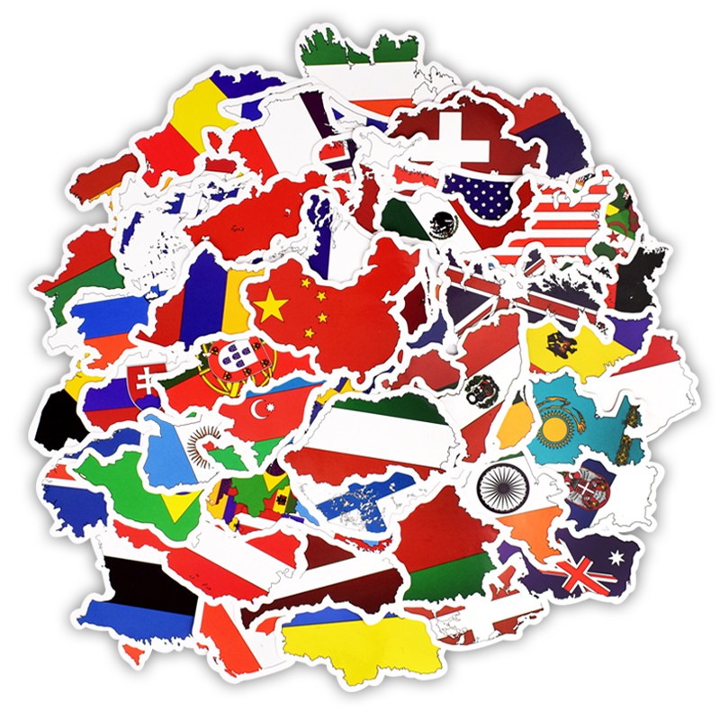 50 Pcs National Flags Stickers Countries Map Travel Sticker to DIY ...