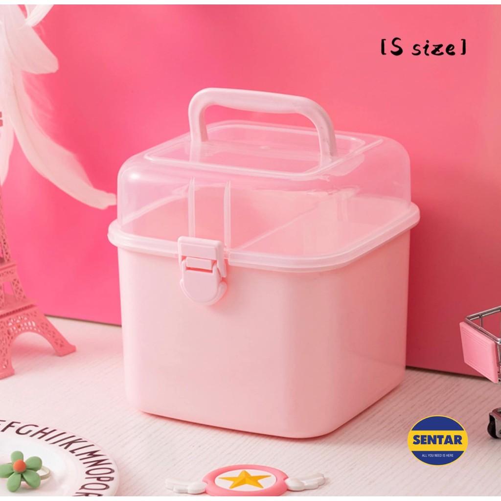 100% Stock Ready Pink Transparent Plastic Storage Box Multi-Layer Hair ...