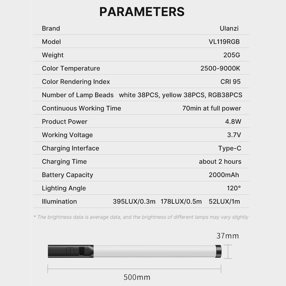 ULANZI VL119 RGB LED Handheld Tube Light Stick Photography Studio ...