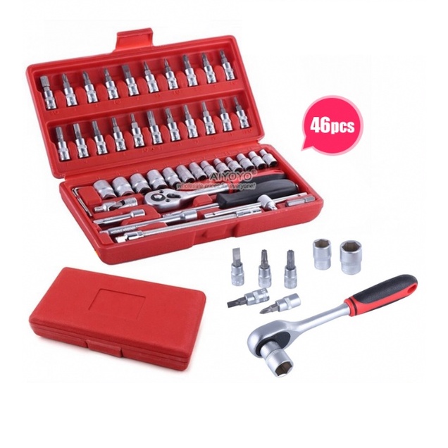 46pcs Chrome Vanadium Socket Set Tool Box Set Ratchet Spanner Wrench ...