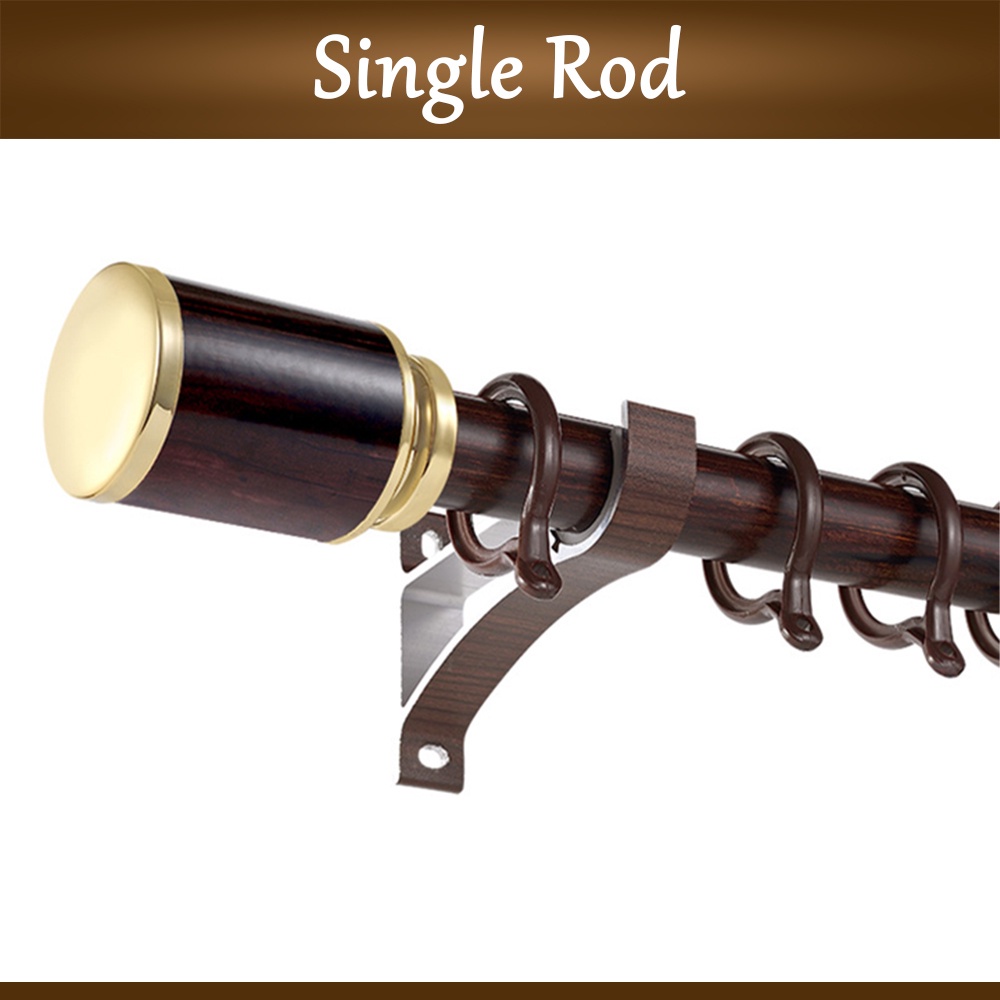 [FULL SET] Borong365 Single / Double Wood Design Aluminum Curtain Rod ...