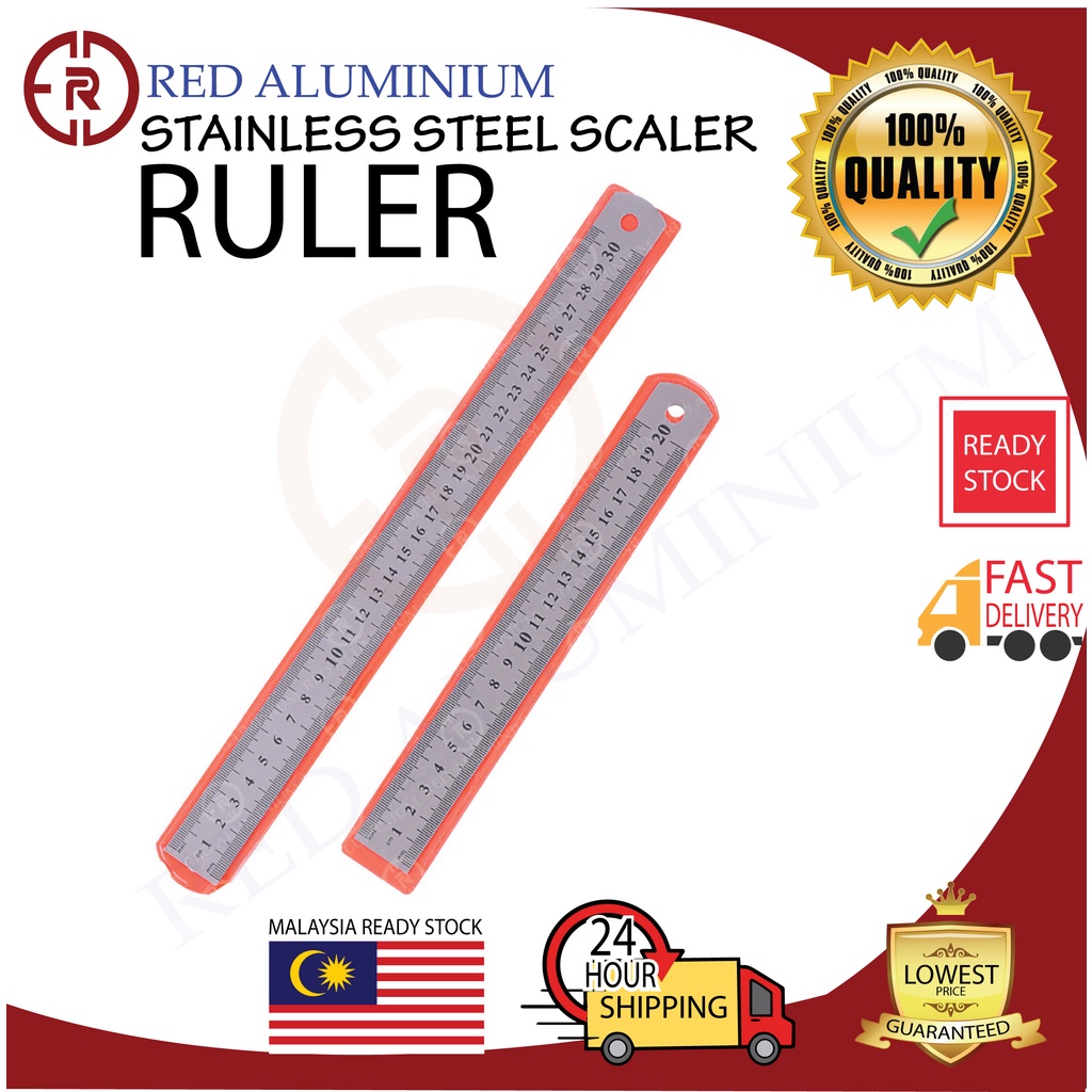 Stainless Steel Scaler Ruler pembaris besi pengukur Rulers Scissors ...
