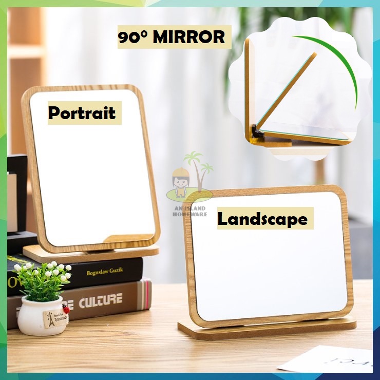 【HOMEWARE】Muji Style Wooden Makeup Mirror 360° / 90° Table Mirror Extra ...