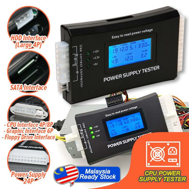 Power Supply Tester IV - PC CPU Checker 20/24 PIN 4P / 8P / 6P SATA HDD ...