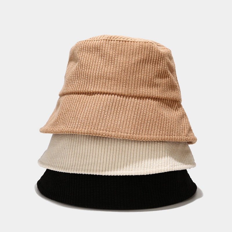 Trendy Corduroy Fisherman Hat Ladies Korean Basin Hats Pure Color ...