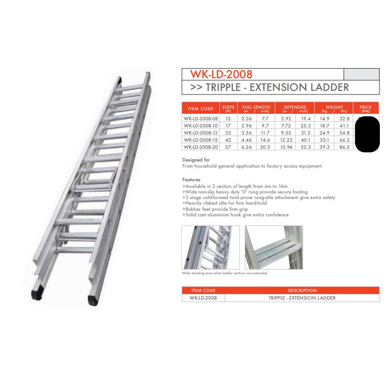 Heavy Duty Triple Extension Ladder 8'X8'X8'(FEET) | Shopee Malaysia