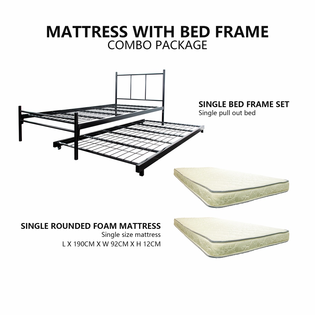 EE HOME Combo Set Single Bed Frame + Pull Out Bed Single Mattress Katil ...
