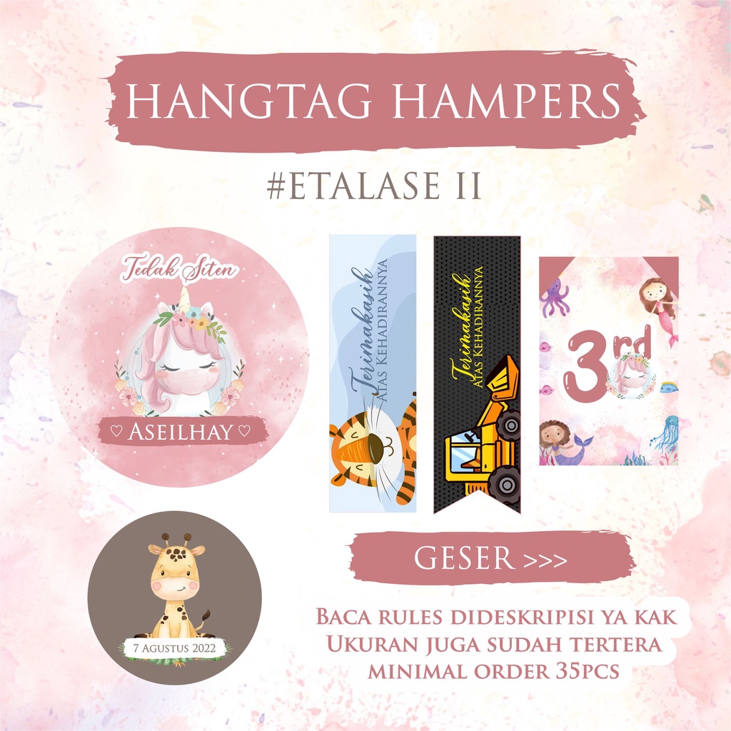 Souvenir tags / hamper tags / hamper labels / aqiqah tedak siten etc ...