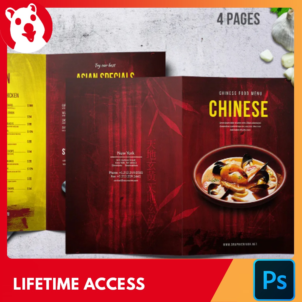 Chinese A4 & US Letter Food Menu Template - Bifold A4 Food Menu PSD ...
