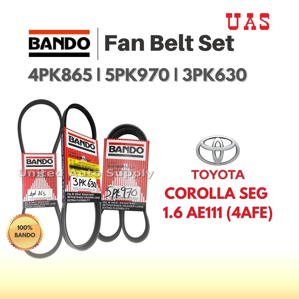 BANDO Fan Belt Set 4PK865 5PK970 3PK630 For TOYOTA Corolla SEG 1.6 ...