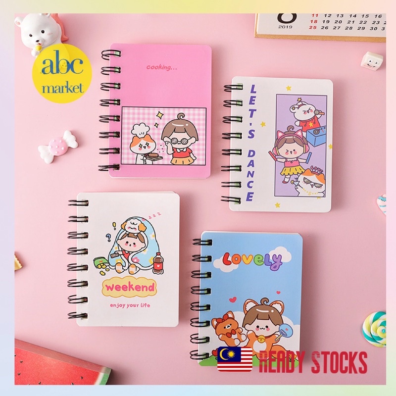 【Ready Stocks】Korean Mini Hard Cover Cute Cartoon Notebook Ring Memo ...