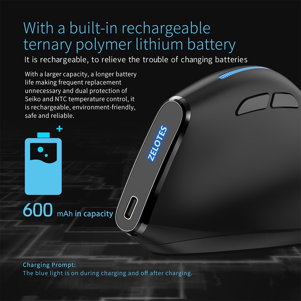 VICTSING F36A Vertical Ergonomic 2.4G Wireless Mouse 3-gear DPI LED ...
