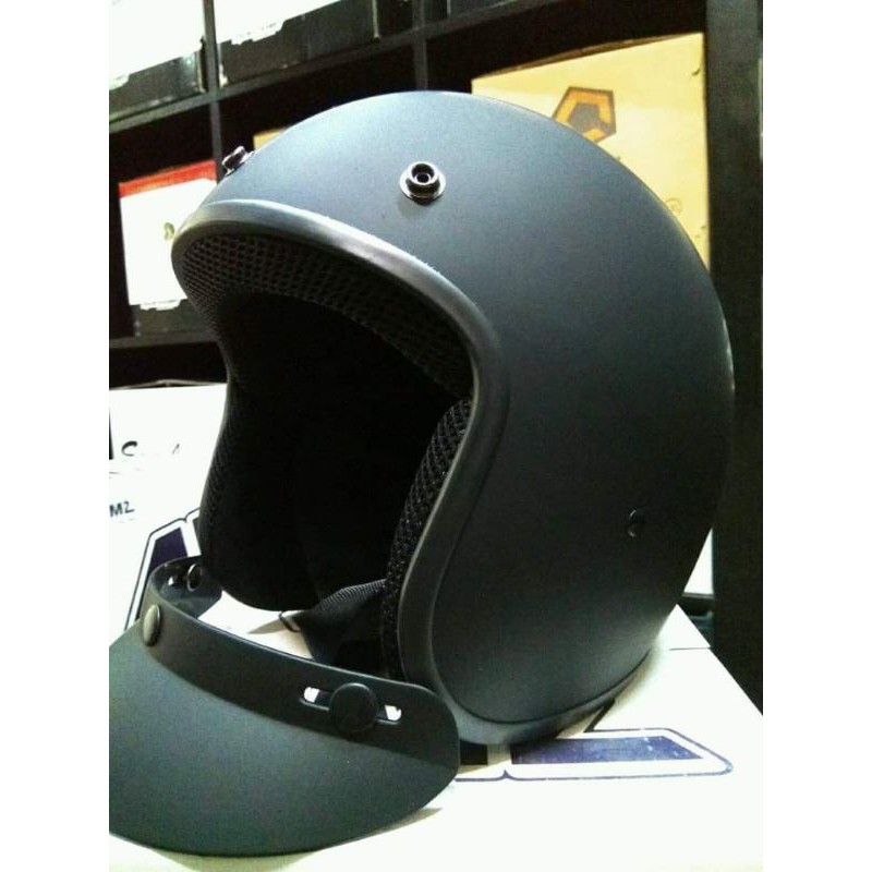 Retro Vintage Cafe Racer Chopper AMZ 3/4 Open Face Motorcycle Helmet 3 ...