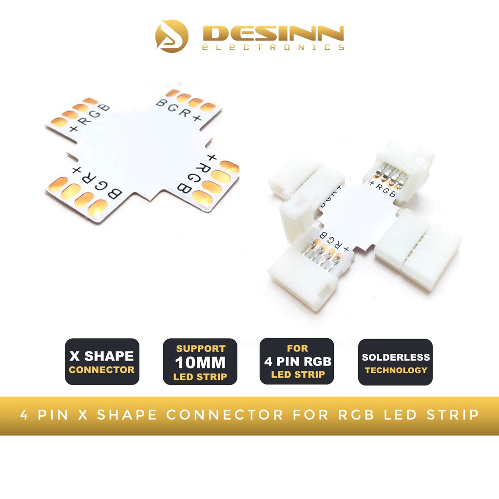 4 PIN X SHAPE RGB LED STRIP 5050 CONNECTOR solderless for Home ...