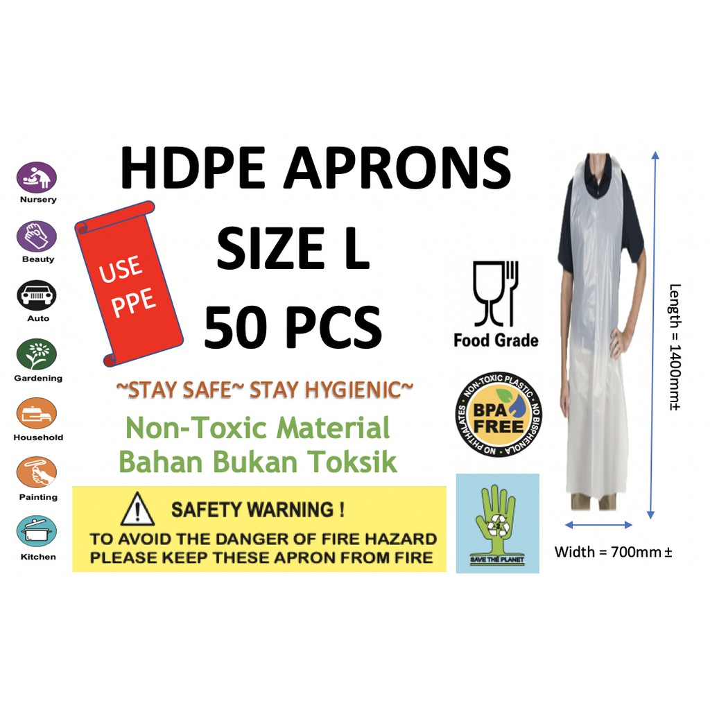 [FRONTLINER PPE] DISPOSABLE PLASTIC APRONS (WHITE) 50PCS/ROLL ...