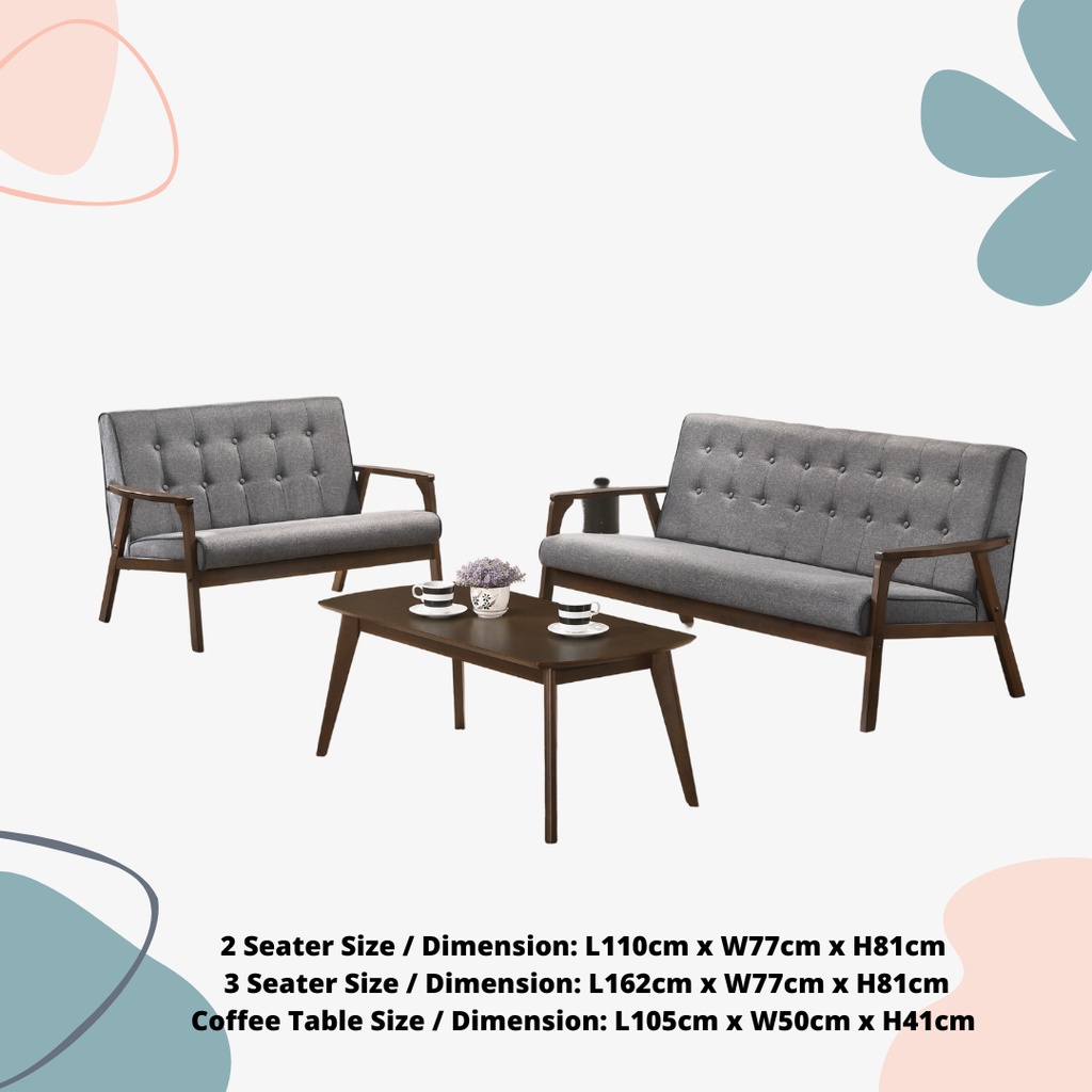 SHIRO Furniture 2 Seater + 3 Seater Sofa with Free Coffee Table / Set ...