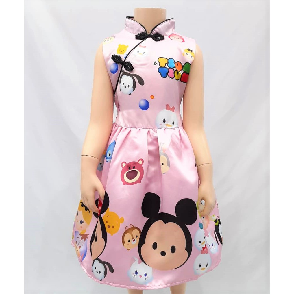 Kids GIrl CNY Dress CheongSam Tsum Tsum Colour Pink | Shopee Malaysia