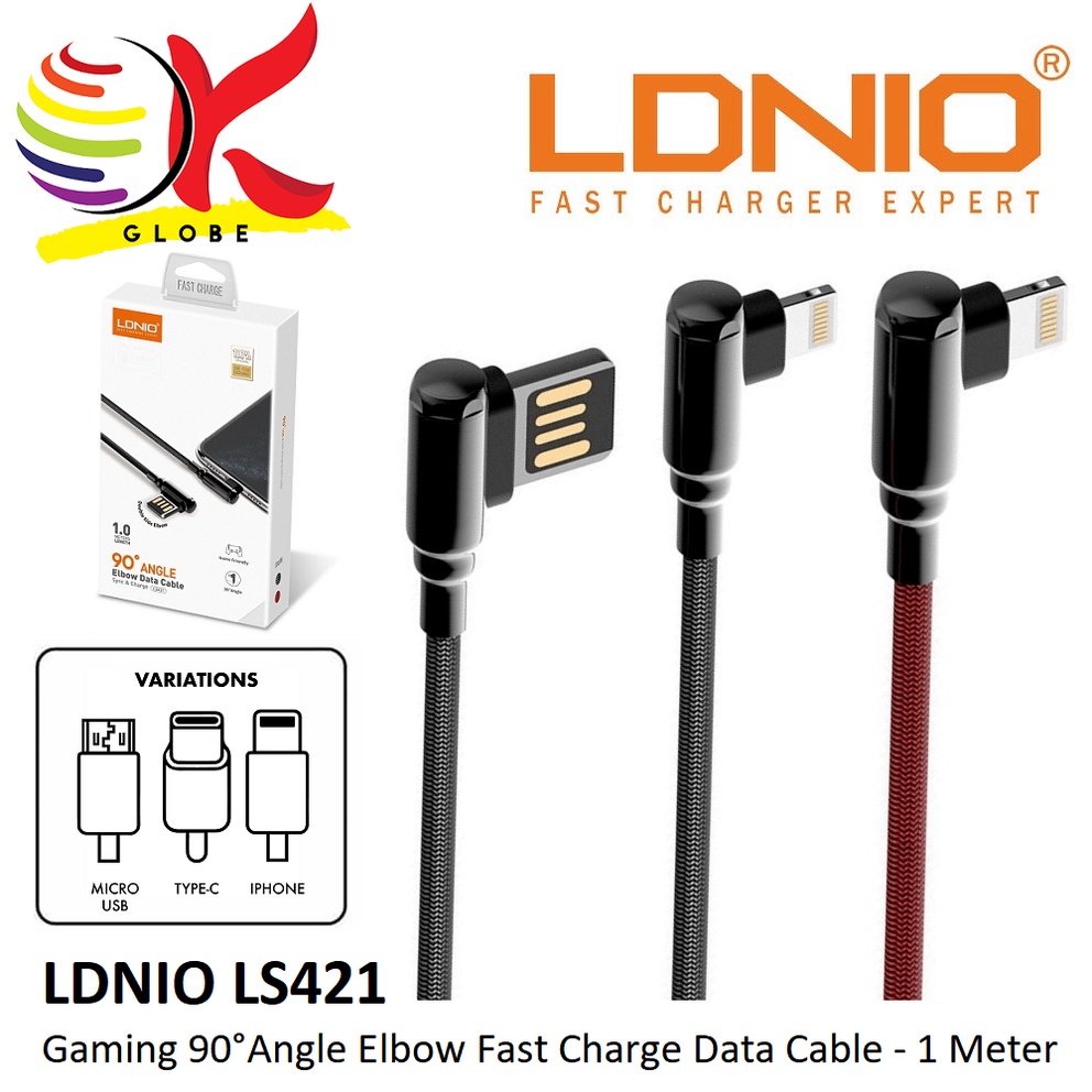 LDNIO LS421 USB GAMING CABLE 90° ANGLE ELBOW MICRO USB / I-CABLE / TYPE ...