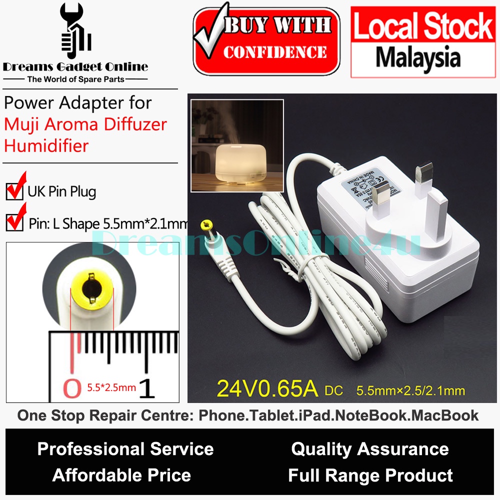 Replacement Power Adapter for Muji Aroma Diffuser Humidifier 24V 0.65A ...