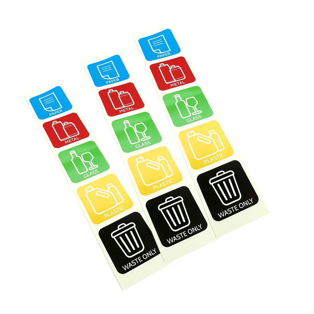 Recycle Waste Bin Label vinyl Sticker for indoor or outdoor 70mm x70mm ...