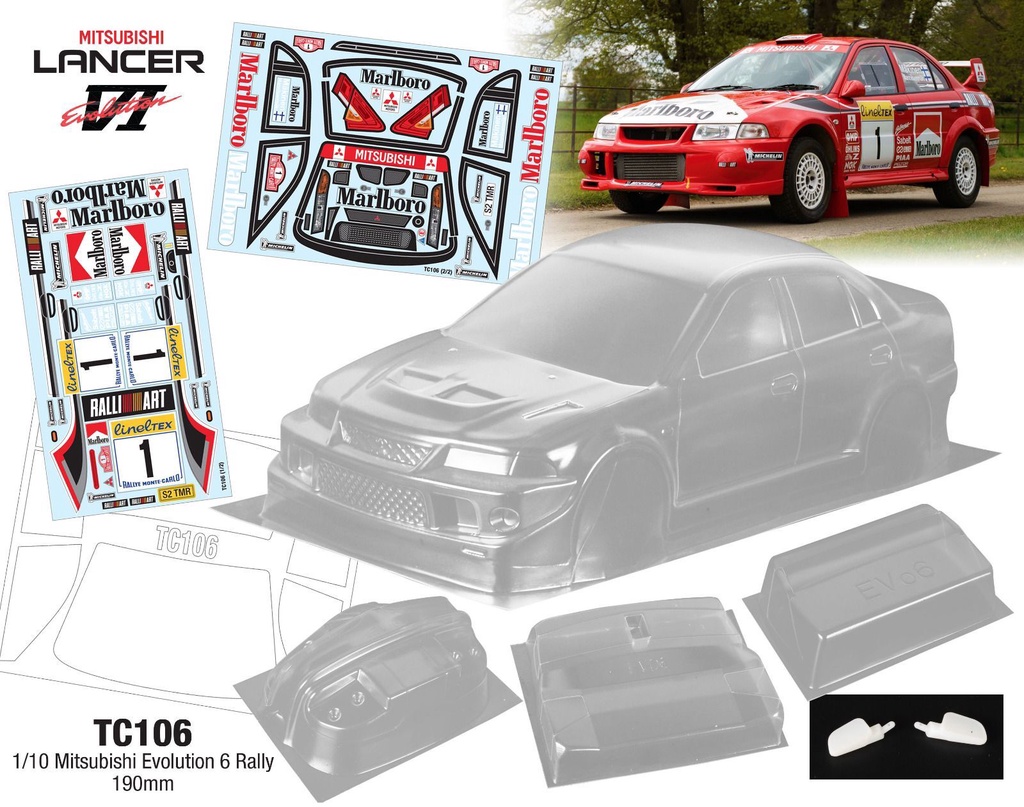 1/10 Lancer Evolution EVO 6 Ⅵ RC PC body shell 190mm width Transparent ...