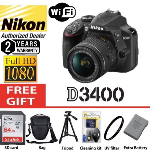 Nikon D3400 18-55mmVR 24MP WiFi (2 YEARS WARRANTY)FREE EXTRA BATTERY ...