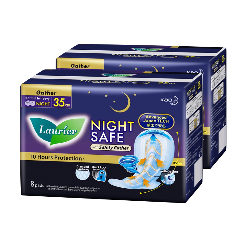 LAURIER Night Safe Wing with Gathers Twin Pack (35cm x 8s) | Shopee ...