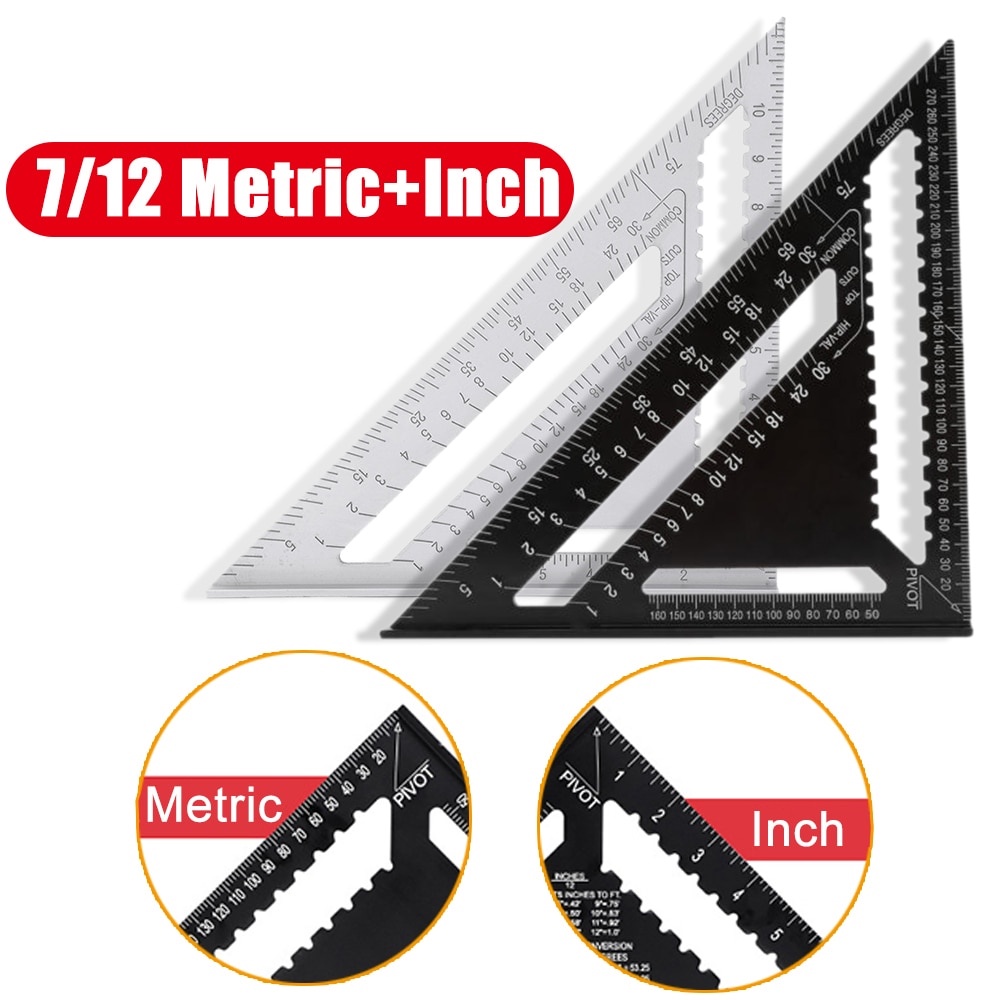 7/12inch Triangular Ruler Square Metric Aluminium Alloy Triangle Angle ...