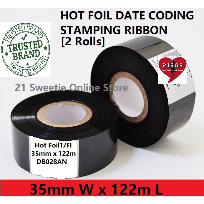 [2 rolls] 35mm x 122m Hot Foil Stamping Date Coding Ribbon HF1 1 Inch ...