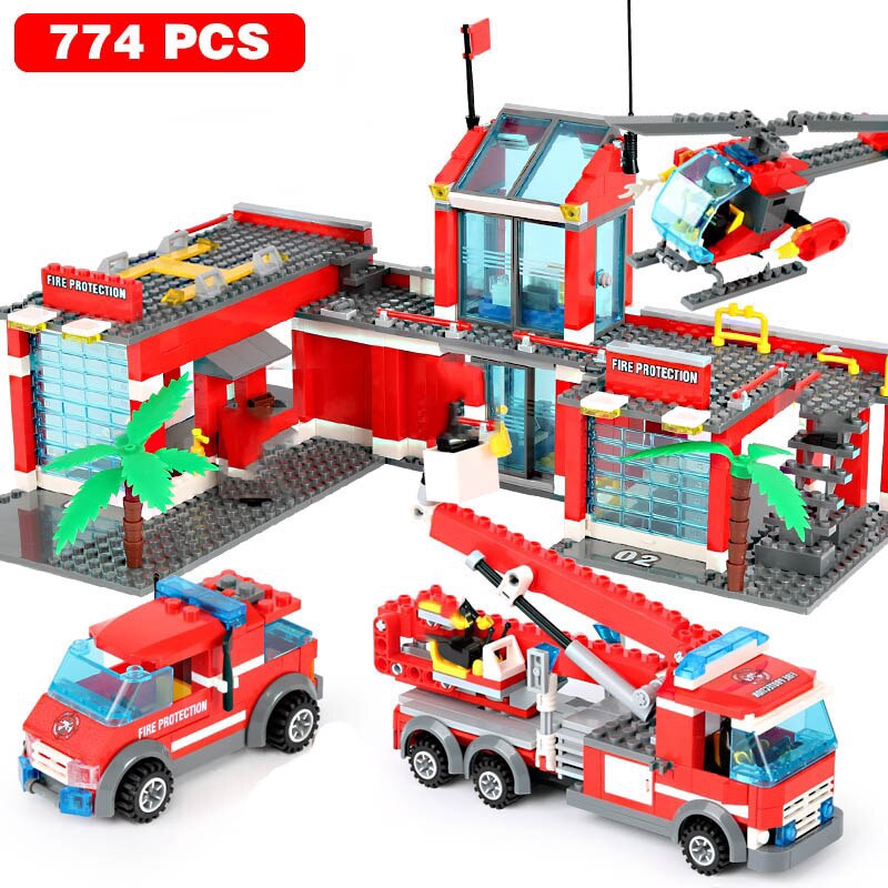 City Fire Station Building Blocks Fire Engine Truck Blocks Firefighting ...