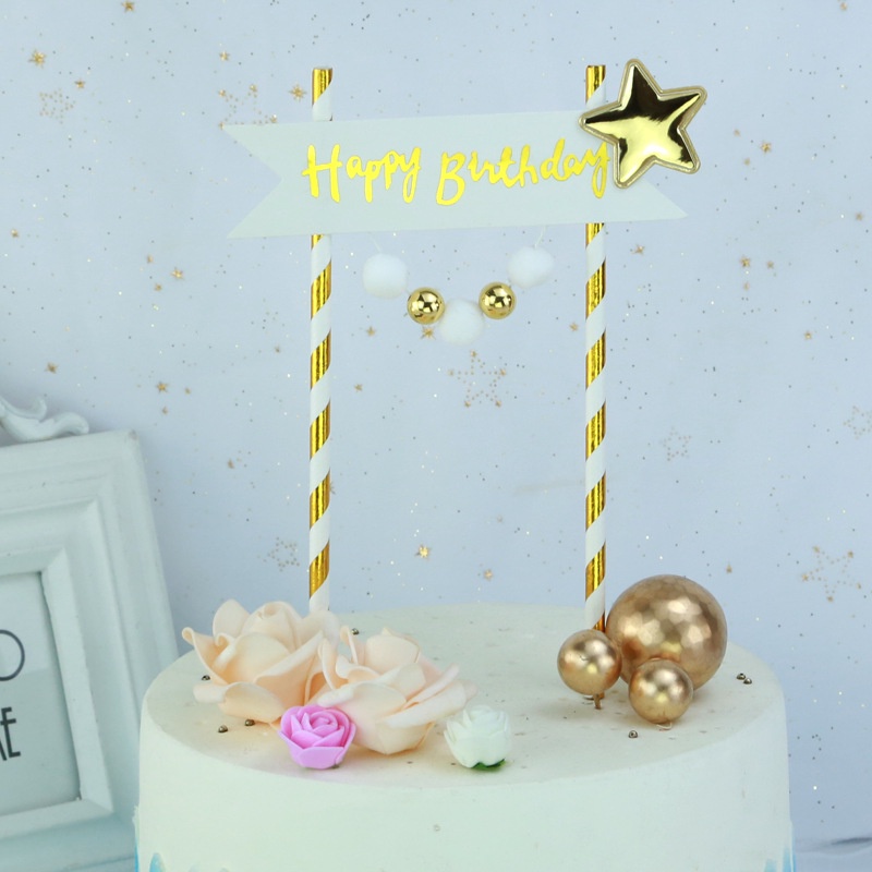 Hbd Cake Decoration Pin Badges Poles Golden Pearl Star | Shopee Malaysia