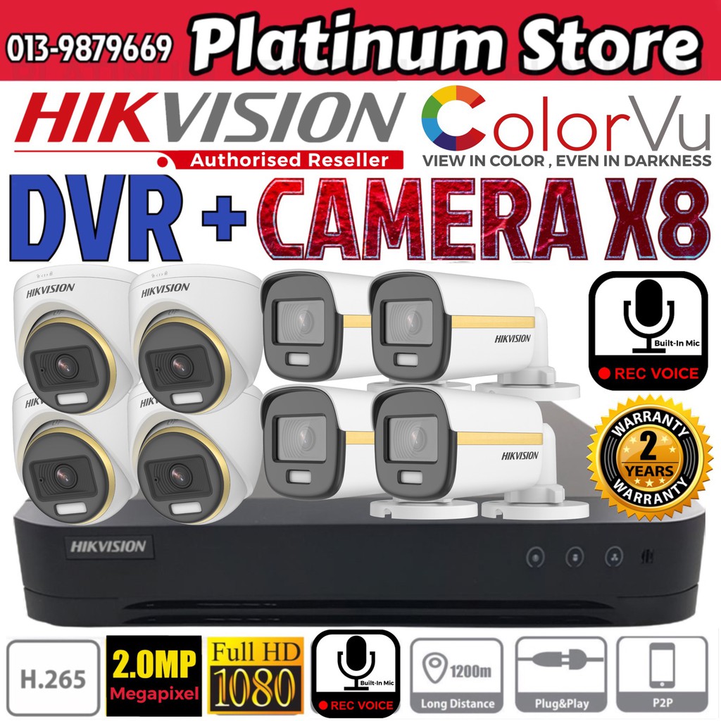 HIK HIKVISION COLORVU 2.0MP 8CH Package Set DVR + 8 Camera with Audio ...