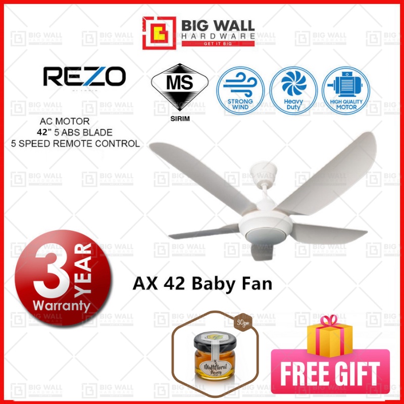 Rezo 42" Baby Ceiling Fan REZO AX42 AC Motor 5 Speed 5 ABS Blades ...
