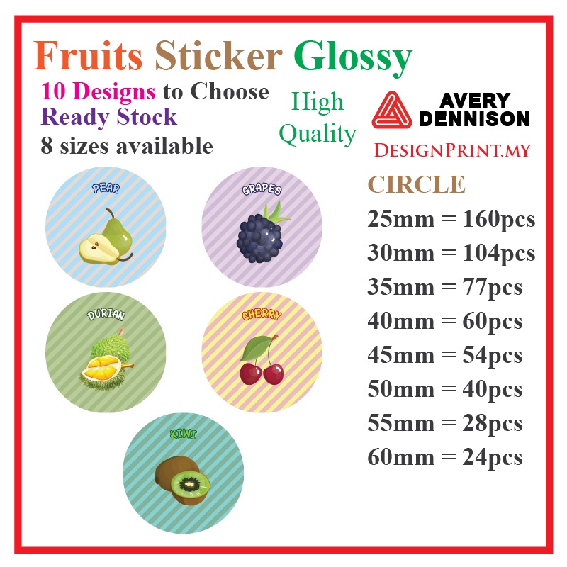 Fruits Sticker / Stiker Buah Kiwi Pear Laici Coconut Pandan Kelapa Oil ...