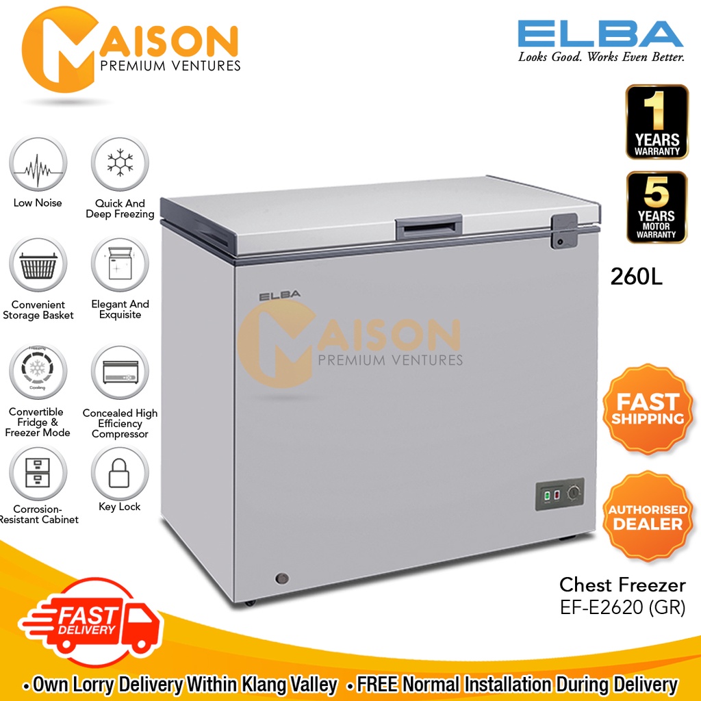 [Sales] ELBA Chest Freezer 260L EF-E2620(GR) (FAST DELIVERY)(Delivery ...