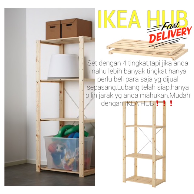 (MURAH) HEJNE Wood Shelf Solid Wood Display Rack Kitchen Rack Rak Kayu ...