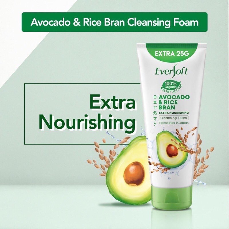 [EXTRA 25g] 195g EVERSOFT Facial Cleanser / Foam Avocado / Ginkgo ...