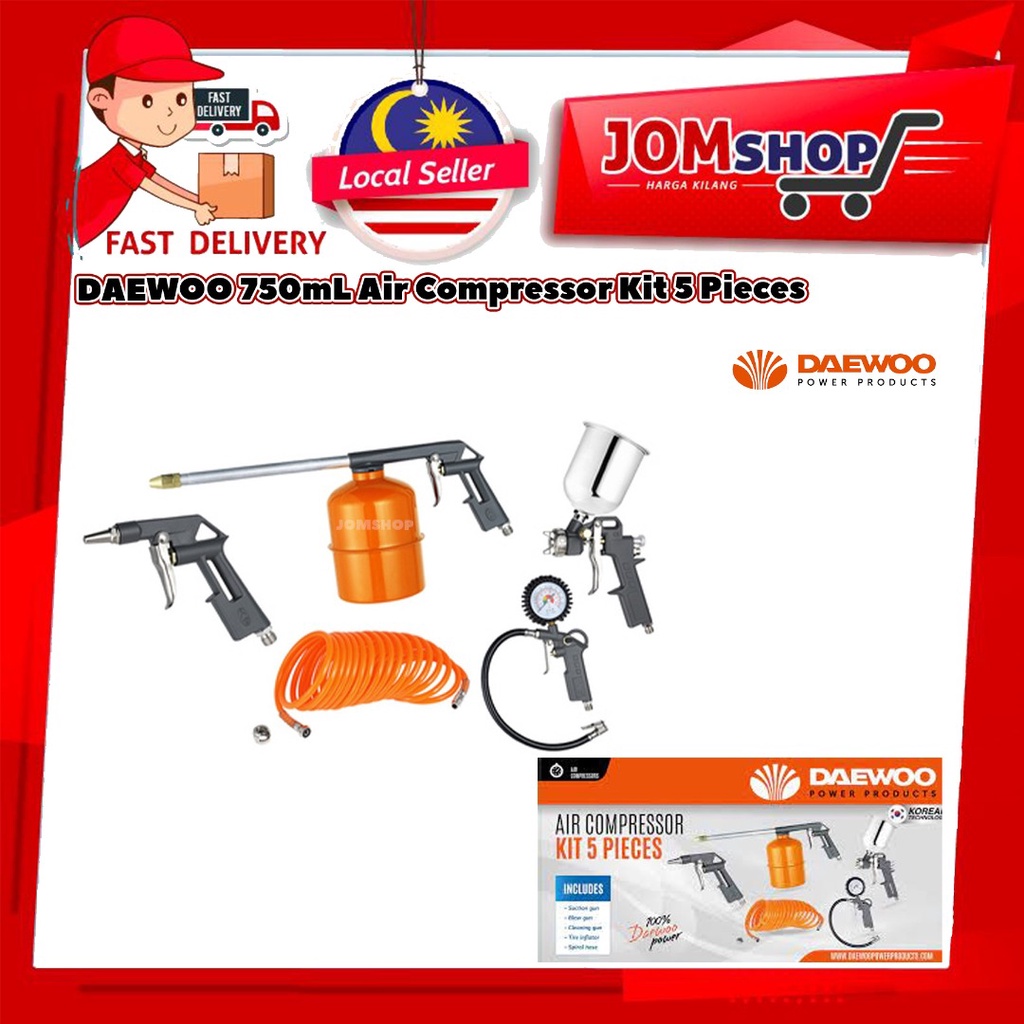 Daewoo 750mL Air Compressor Kit 5-Pieces Tool Kit Set Pneumatic Air ...