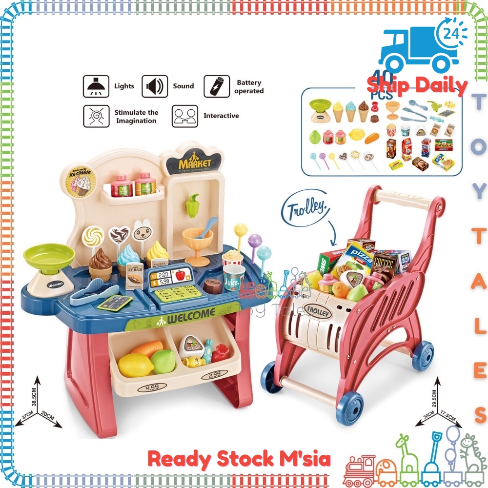 🔥Ready Stock🔥 40pcs Mini Supermarket Toy Pretend Toy Set with Trolley ...