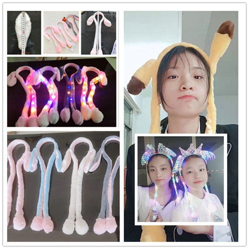Women Girls Cute LED Light Up Rabbit Headband with Airbag Moving Ears ...