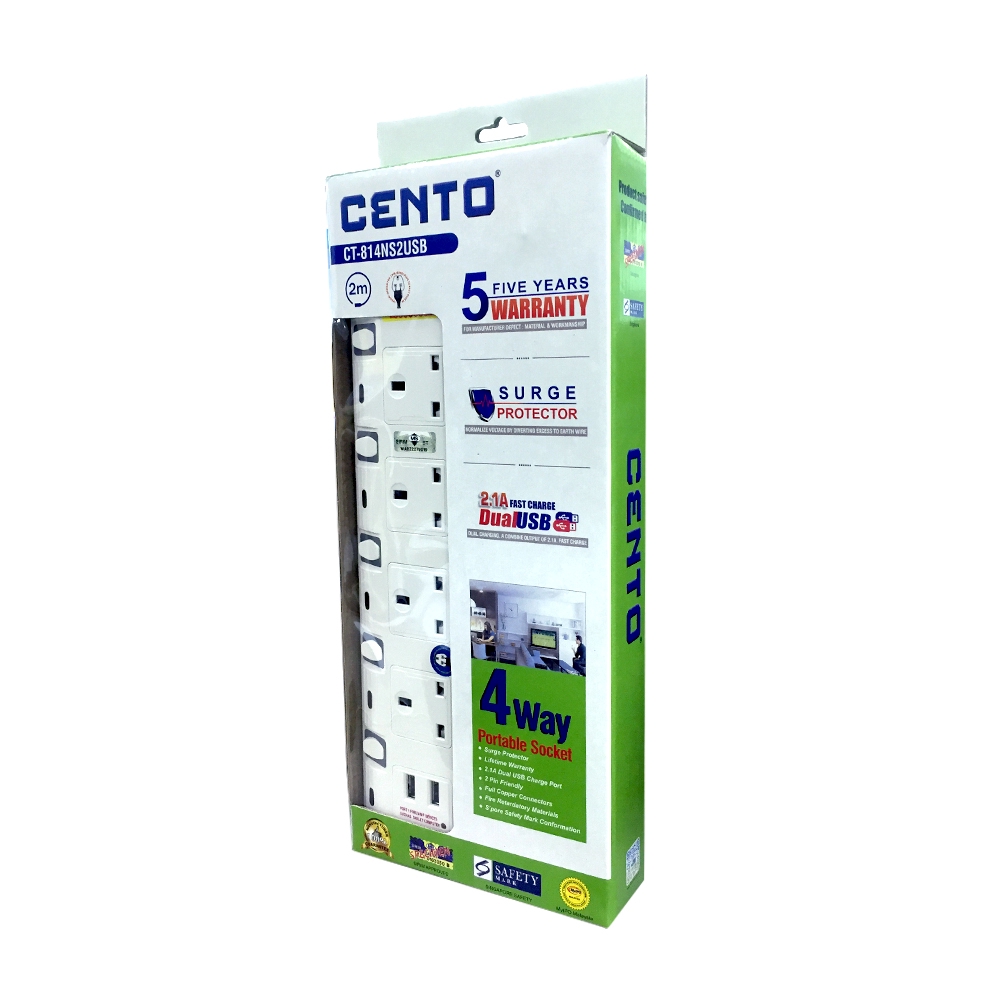 CENTO EXTENSION SOCKET PLUG 3 / 4 / 5 GANG WITH SIRIM, SURGE PROTECTION ...