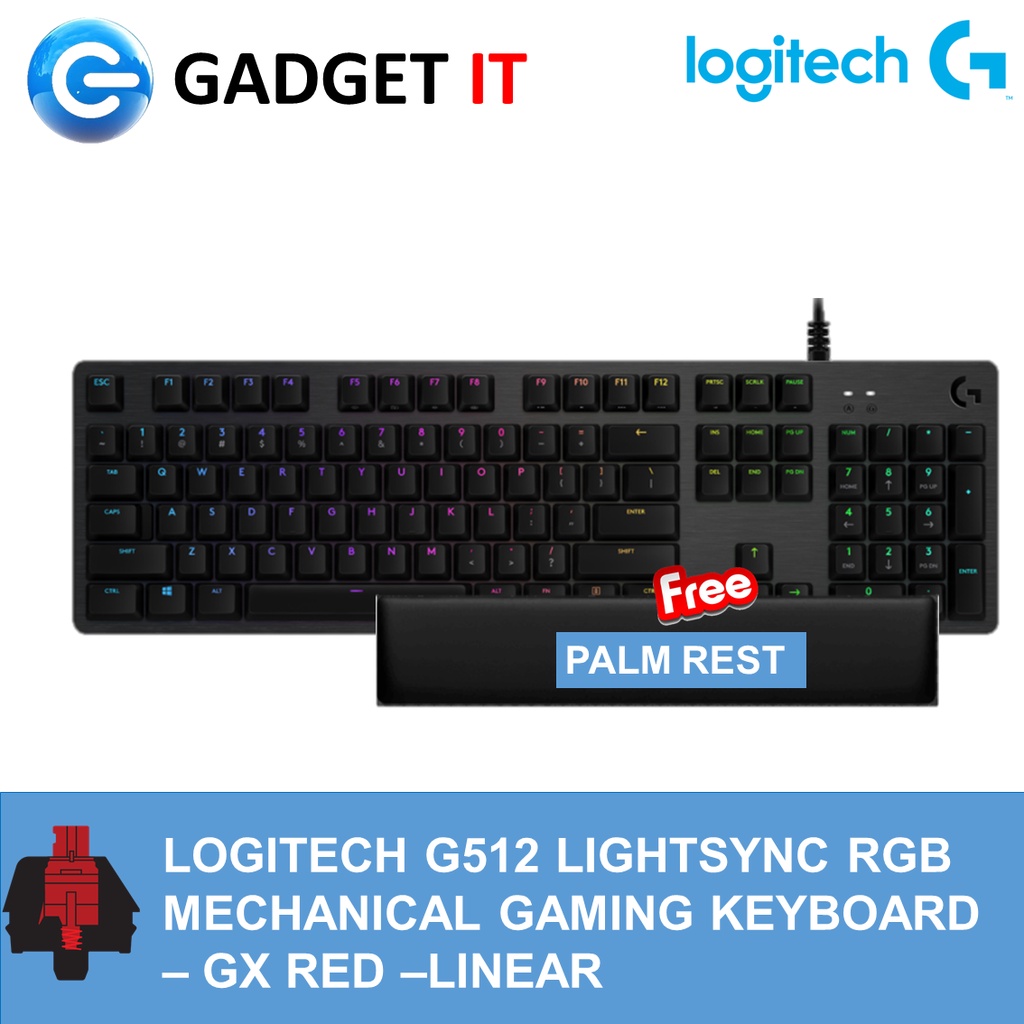 LOGITECH G512 CARBON RGB MECHANICAL GAMING KEYBOARD-GX RED-LINEAR/GX ...