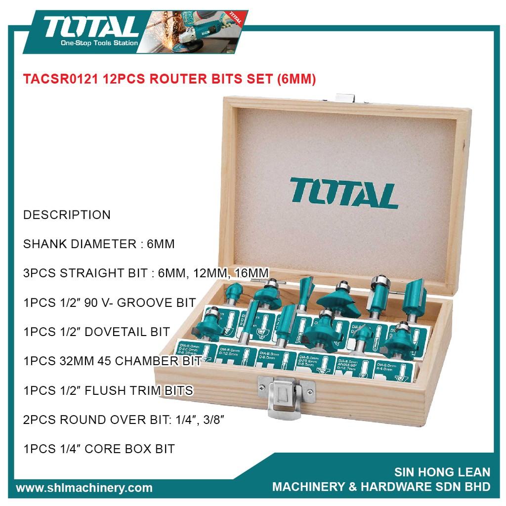 TOTAL TACSR0121 12pcs Router bits set (6mm) | Shopee Malaysia