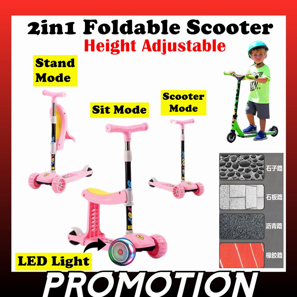 🔥Ready Stock🔥2in1 scooter Kids Children Scooter Foldable scooter sit ...