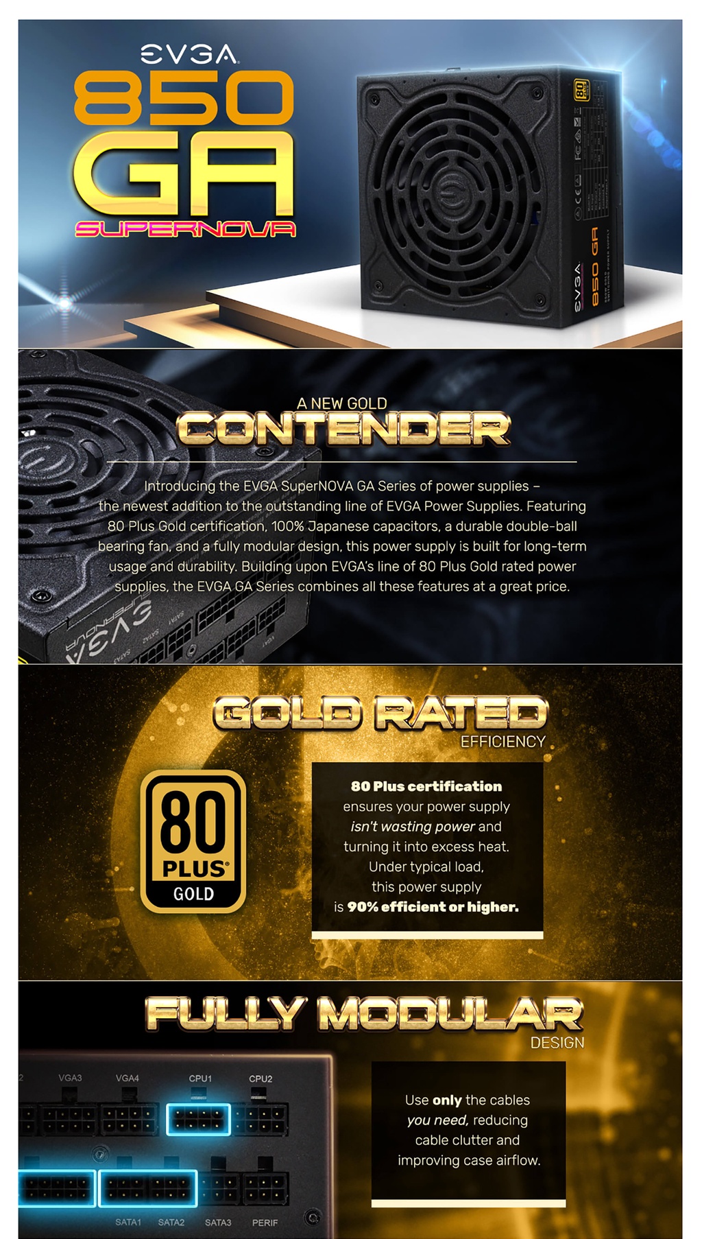 EVGA SuperNOVA 850 GA 850W 80 Plus Gold Fully Modular Power Supply ...