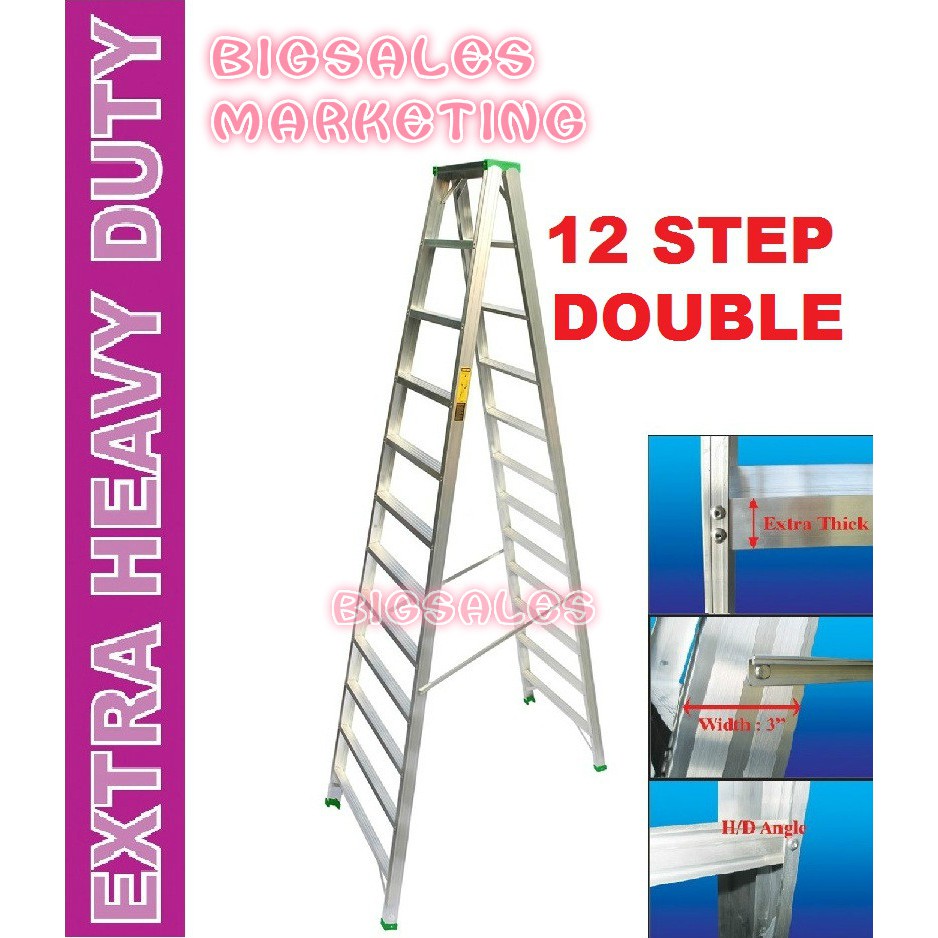 12 Steps BIGSALES Aluminium Double Sided Ladder / Tangga 12 Steps ...
