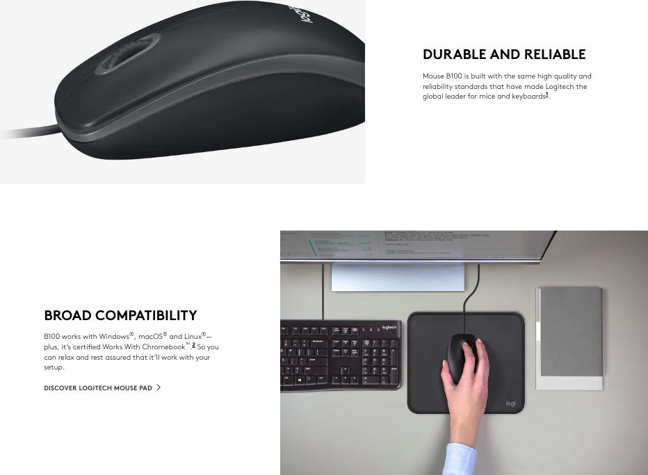 Logitech B100 / M100R Wired USB Optical Mouse For PC Desktop Or ...