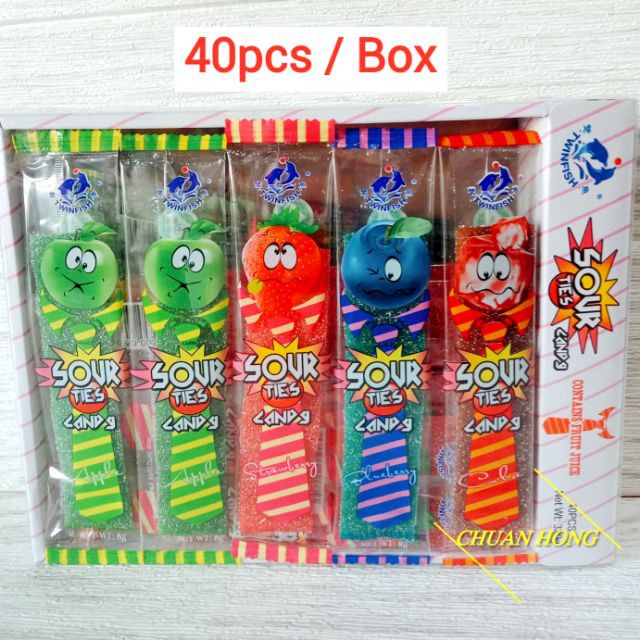 40 Pcs Sour Power Ties / Sour Belt Assorted Fruits Candy Sour Power Gummy 8g Each HALAL (LOCAL ...